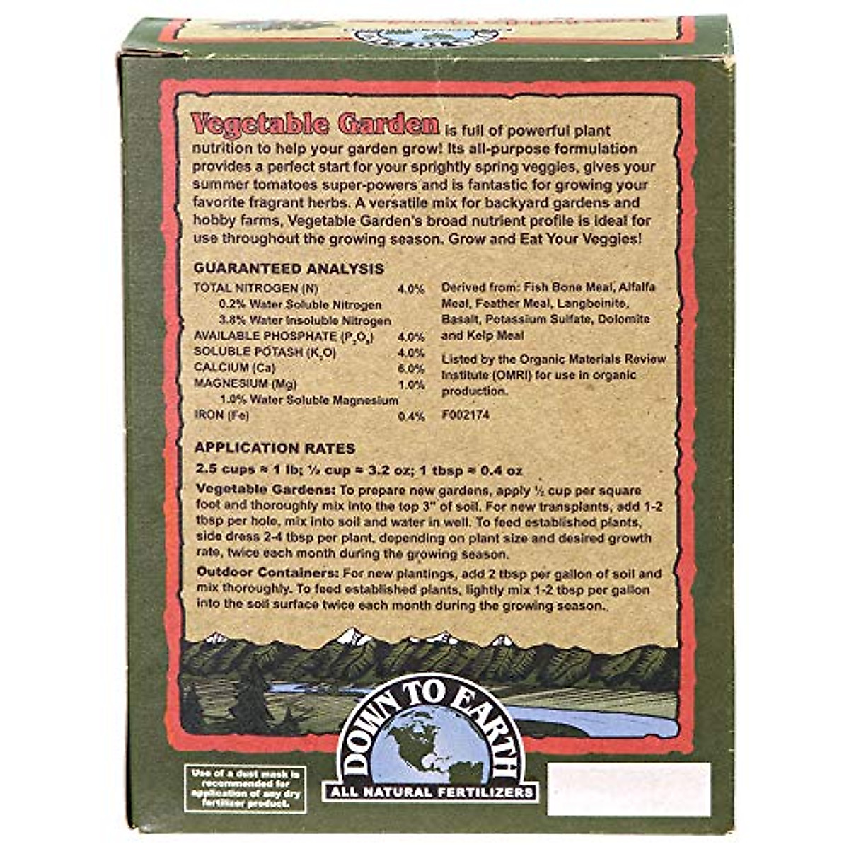 Down to Earth Organic Vegetable Garden Fertilizer 4-4-4, 1lb