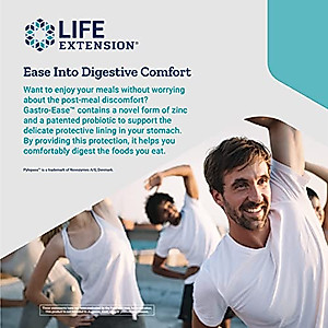 Life Extension Gastro-Ease - Digestive Health - Gastric Health Supplement with Zinc L-carnosine Plus Pylopass For Healthy Stomach Support - Non-GMO, Gluten-Free - 60 Vegetarian Capsules