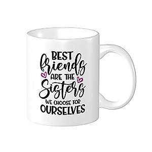 Wisedeal Funny Sister Mug, Best Friends Are The Sisters We Choose For Ourselves Coffee Mug, Birthday Christmas Present for Friendship Female Soul Sister Besties BFF Tea Cup Ceramic White 11 oz