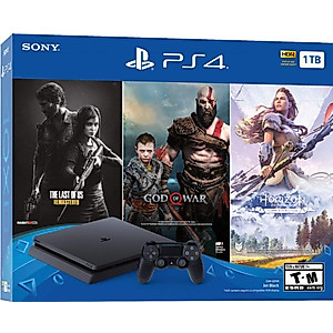 Flagship Newest Play Station 4 1TB HDD Only on Playstation PS4 Console Slim Bundle with Three Games: The Last of Us, God of War, Horizon Zero Dawn 1TB HDD Dualshock 4 Wireless Controller -Jet Black