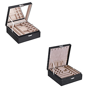 BEWISHOME Jewelry Box Organizer 40 Section Display Tray Jewelry Box for Women 35 Compartments Jewelry Organizer Black