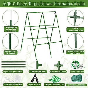 Cucumber Trellis for Raised Beds, 31 X 47 Inch Adjustable Size A-Frame Garden Trellis for Climbing Plant Outdoors with Climbing Net and Plant Support Clip for Vegetable Grape Tomato Garden Supplies