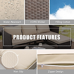 Valita 3 Piece Patio Set Outdoor Furniture Set Patio Conversation Sets Outdoor Sectional Sofa Patio Loveseat Coffee Table with Non-Slip Cushions,Khaki