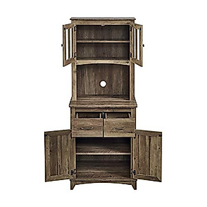 Home Source Microwave Storage Stand with Double Door Top and Bottom Cabinets in Reclaimed Barn Wood Look