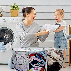 Simfree Laundry Baskets - Collapsible Laundry Baskets Popup Laundry Hamper, Pop-Up Mesh Laundry Hampers with 3 Compartments & Handles for Laundry, Bathroom, Kids Room, Dorm, Travel or Camping- Grey