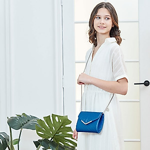 Ava&Lina Clutch Purse for Women, Silver Quilted Clutch, Adjustable Chain Quilted Crossbody (Royal Blue)