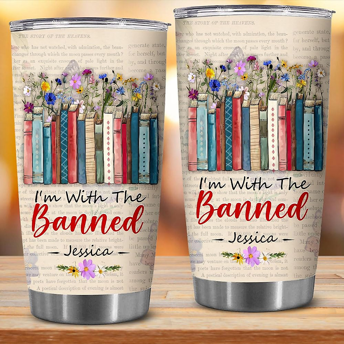 AGGLOMEKC Personalized Banned Books Gift - Book Lovers Gift For Bookworm, Readers, Librarians, Bookish - I'm With The Banned Tumbler - Bookish Gifts For Book-loving Friends, Women, Her