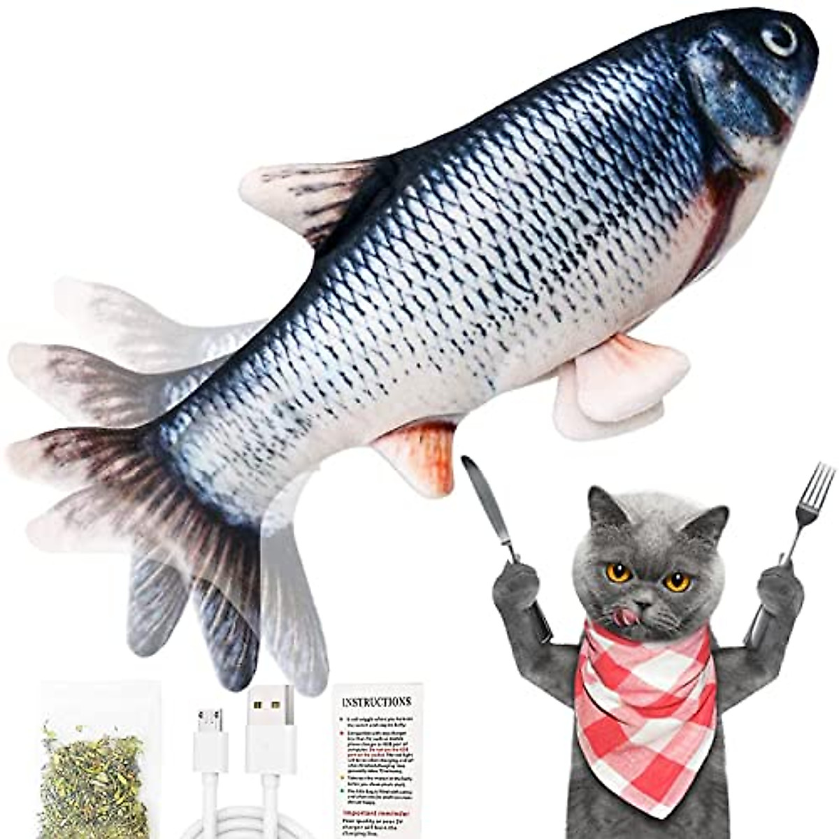 Backagin Fish Cat Toys 11" 2022 Upgraded, Realistic Dancing Fish Cat Chew Toy, Moving Fish Cat Kicker Toy, Fish Cat Toys, Catnip Toys Dog Toys, Kitten Toys, Chargeable