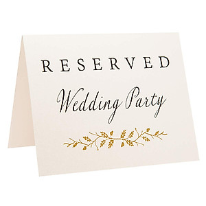 2 City Geese Reserved Wedding Table Signs | Set of 6 Pearl White and Gold Reserved Signs Including Reserved for Bride's Family Groom's Family and Wedding Party | Freestanding Double Sided