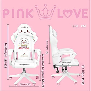 Cinnamoroll Pink Gaming Chair for Kids, Cartoon Gamer Chair for Teens Adults Computer Chair for Girls Video Game Chairs Silla Gamer Ergonomic PC Chair（Pink-White）