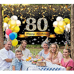Trgowaul 80th Birthday Party Decoration, Extra Large Black Gold Sign Poster 80th Birthday Party Supplies, 80th Anniversary Backdrop Banner Photo Booth Backdrop Background Banner, 70.8 x 43.3 Inch
