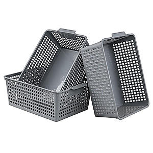 Guankan Plastic Basket for Organizing, 3 Pack Large Storage Basket Bin, Gray