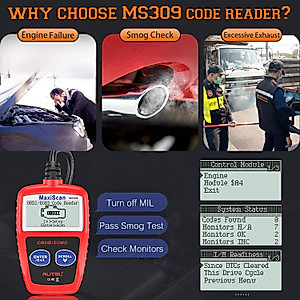 Autel OBD2 Scanner MaxiScan MS309 Car Check Engine Code Reader, Check Emission Monitor Status, 2024 Newest CAN Diagnostic Scan Tool for All OBD II Protocol Vehicles After 1996