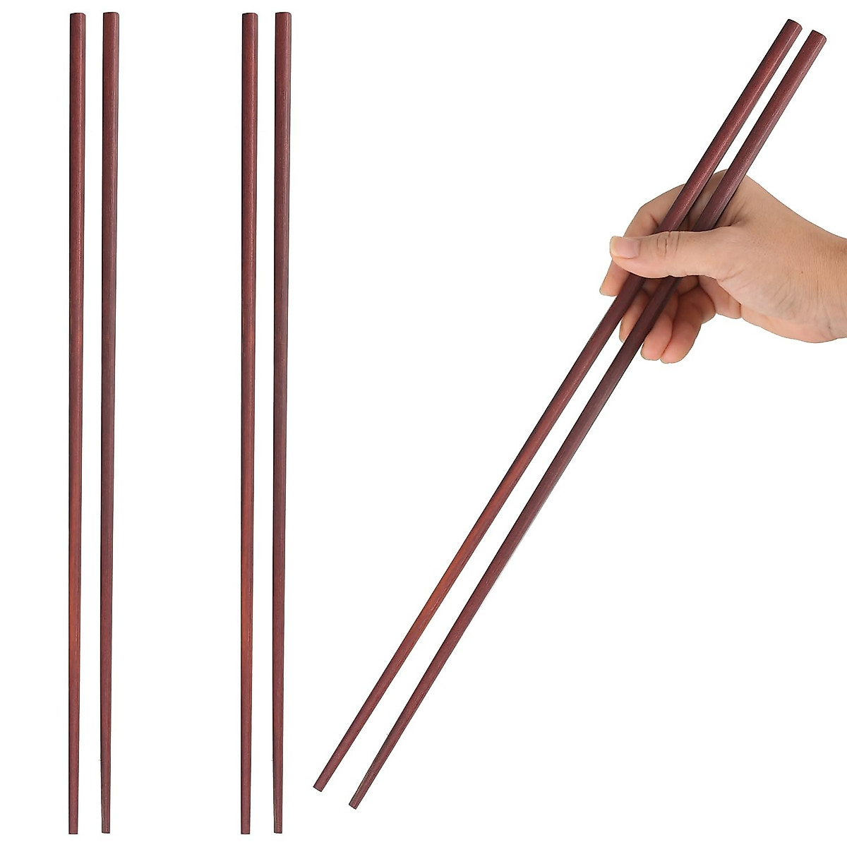 2 Pairs Cooking Chopsticks, 16.5 Inches Wooden Long Chop Sticks Reusable for Noodles Frying Hotpot, Japanese Extra Long Anti-Slip Chopsticks