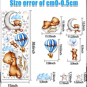 Tedy Bear Sleeping on The Moon and Stars Wall Stickers for Kids Baby Room Decor Sweet Dream Moon Hot Air Star Baby Nursery Decor Room Interior Decor Kid Bedroom Playroom Wall Decals (Blue)