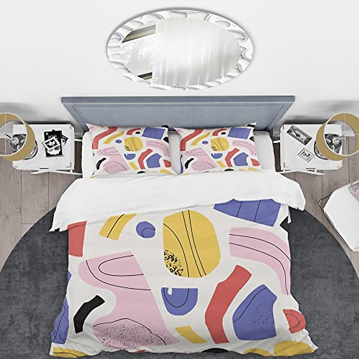 DESIGN ART Designart 'Organic and Elements in Red Yellow and Pink' Modern Duvet Cover Comforter Set Full/Queen Cover + Comforter + 2 Shams 4 Piece