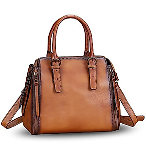 Genuine Leather Handbags Satchel for Women Purse Vintage Handmade Top-Handle Handbag Crossbody Shoulder Bag Cowhide for Ladies (Brown)