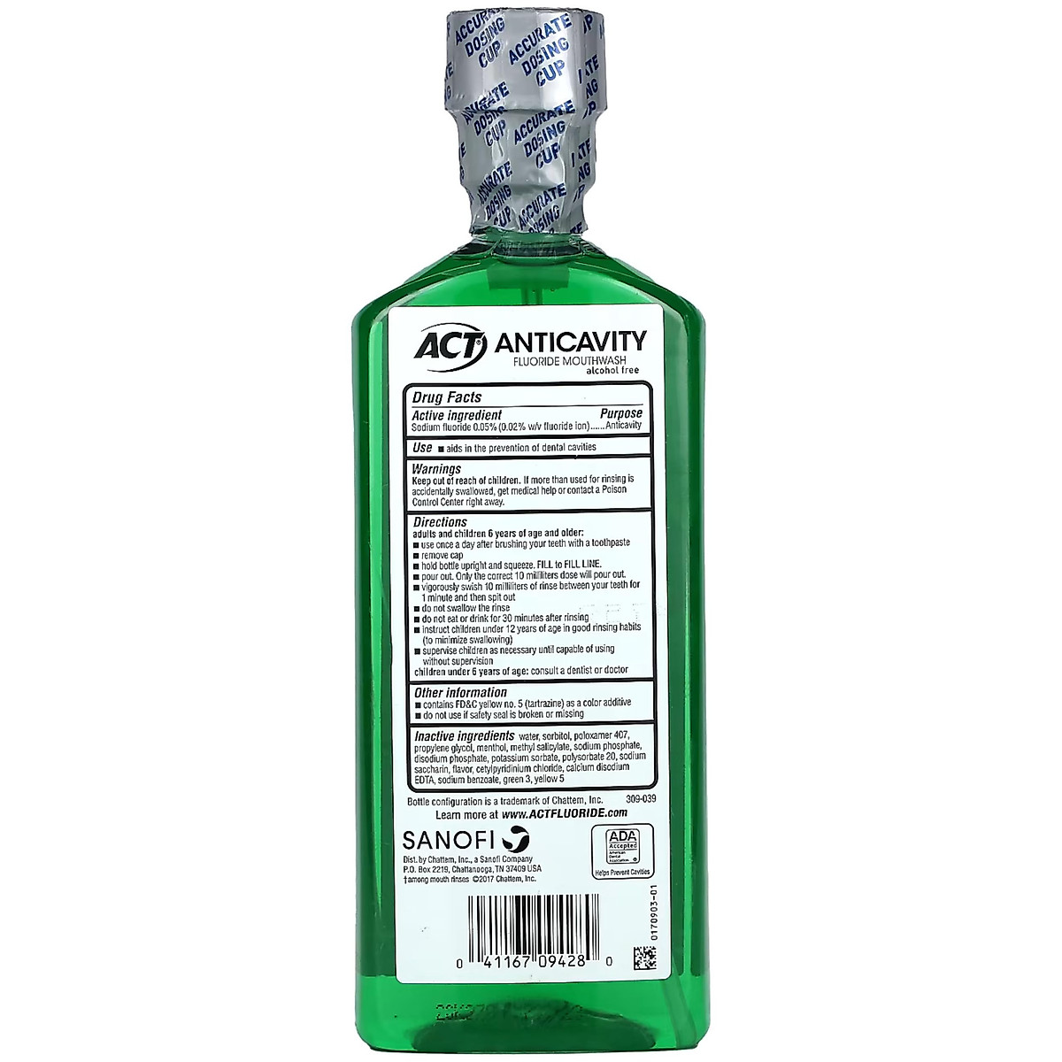ACT Anticavity Zero Alcohol Fluoride Mouthwash 18 fl. oz. (Pack of 4) With Accurate Dosing Cup, Mint