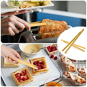 Armrouns Reusable Bamboo Toast Tongs 2 Pcs, 7 inch Wooden Toaster Tongs For Cooking & Holding, Nature Wooden Kitchen Utensil For Cheese Bacon Muffin Fruits Bread