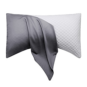 Cooling Side Sleeper Pillow Cases - Curved Bamboo Pillowcase Cover with Super Long Zipper - Breathable Silky Soft Pillowcase for Hot Sleepers Hair and Skin, Queen Size 1 Piece, 20*30 Inches Dark Grey