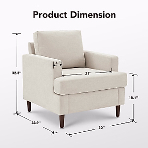 Weture Mid-Century Accent Chair,Modern Linen Fabric Armchair for Living Room,Comfy Upholstered Reading Accent Chairs for Bedroom,Single Sofa Chair with Wood Legs (Beige, 1 Pack)