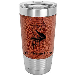 LaserGram 20oz Vacuum Insulated Tumbler Mug, Grand Piano, Personalized Engraving Included (Faux Leather, Basketball Style)