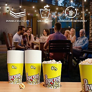 EGGKITPO 32 Oz Popcorn Buckets 50 Pack Retro Style Disposable Popcorn Box Grease Resistant Small Popcorn Holer for Home Movie Night Birthday Christmas Concession Stands Popcorn Bars