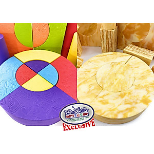 Matty's Toy Stop Deluxe EVA Soft Foam Colorful Building Blocks (52 PCS) & Wood Grain Soft Building Blocks (52 PCS) Gift Set Bundle with Carry Cases - 2 Pack (104 PCS Total)