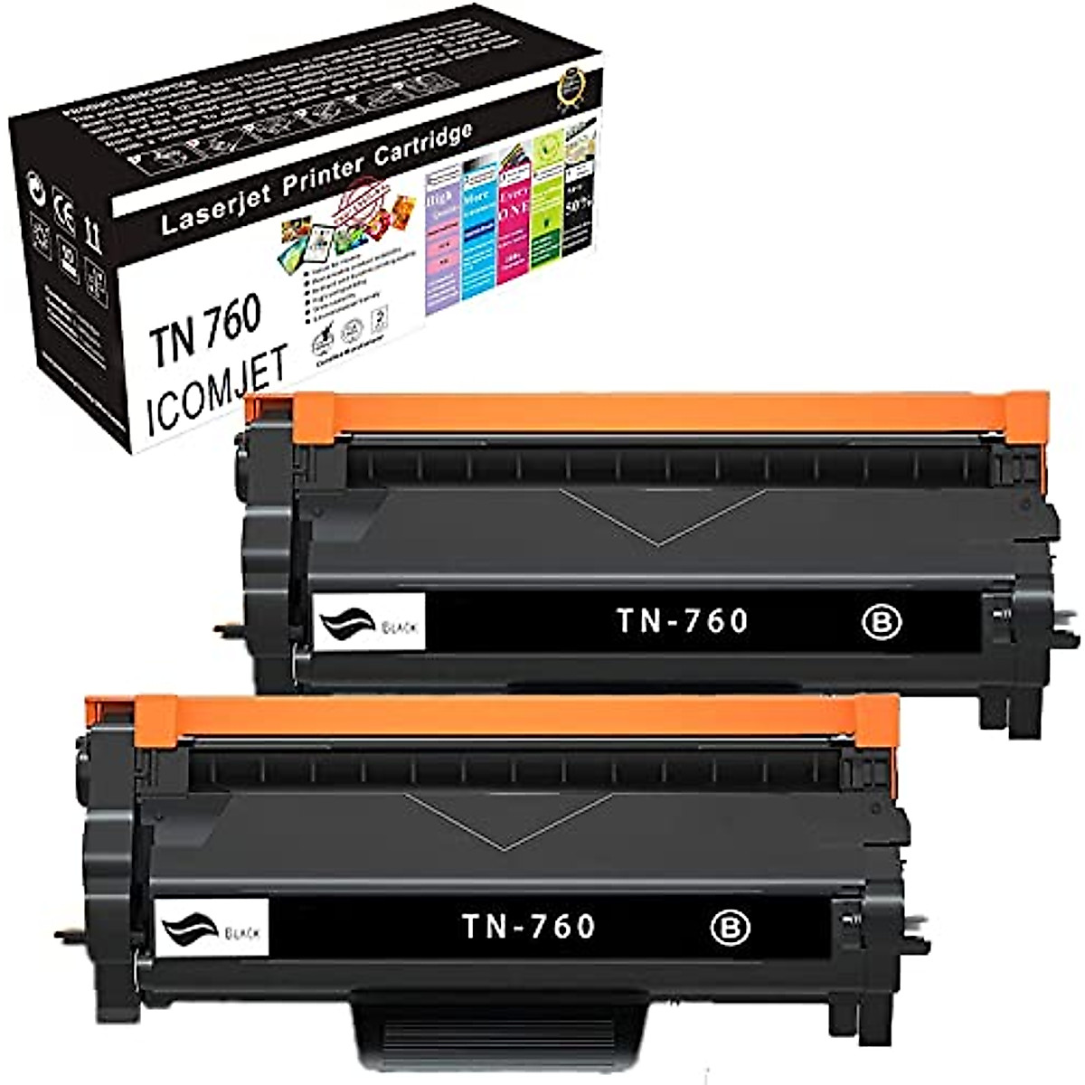 ICOMJET Compatible Toner Cartridge Replacement for Brother TN760 TN-760 TN730 Use for Brother HL-L2350DW HL-L2370DW MFC-L2730DW HL-L2390DW HL-L2395DW DCP-L2550DW MFC-L2710DW MFC-L2750DW (2BLACK)