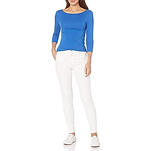 Amazon Essentials Women's Slim-Fit 3/4 Sleeve Solid Boat Neck T-Shirt, Cobalt Blue, X-Large