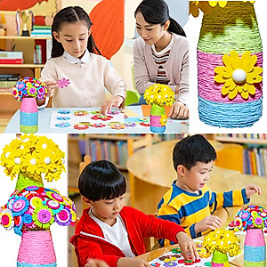 Flower Craft Kit for Kids - Arts and Crafts Make Your Own Flower Bouquet with Button Felt and Pearl ，Vase Project for Boys and Girls - Fun DIY Activity for Children 4 5 6 7 8 9 10 12 Years Old (color)