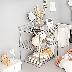 Cryfokt Tabletop Organizer Rack, Durable Plastic Sturdy Stable Structure Transparent Storage Rack for Home (One Tier Free Size)