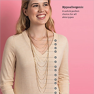 KEZEF 18k Gold Over Sterling Silver 1mm Box Chain Necklace Made in Italy | Sterling Silver Plated in 18K Gold Necklace For Women | Gold Chain Necklace Women, Men & Girls | Necklaces For Women Trendy