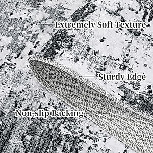 RUGSREAL Washable Area Rug 8x10 Modern Abstract Rug Non-Slip Non-Shedding Area Rug Low Pile Foldable Thin Carpet Machine Washable Rug for Living Room Bedroom, Grey