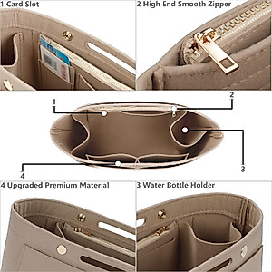 ETTP Purse Organizer Insert For Handbags, Felt Tote Bag Organizer Insert, Handbag Organizer, Compatible with Neverful Speedy and More, 6 Size (Medium,Beige)