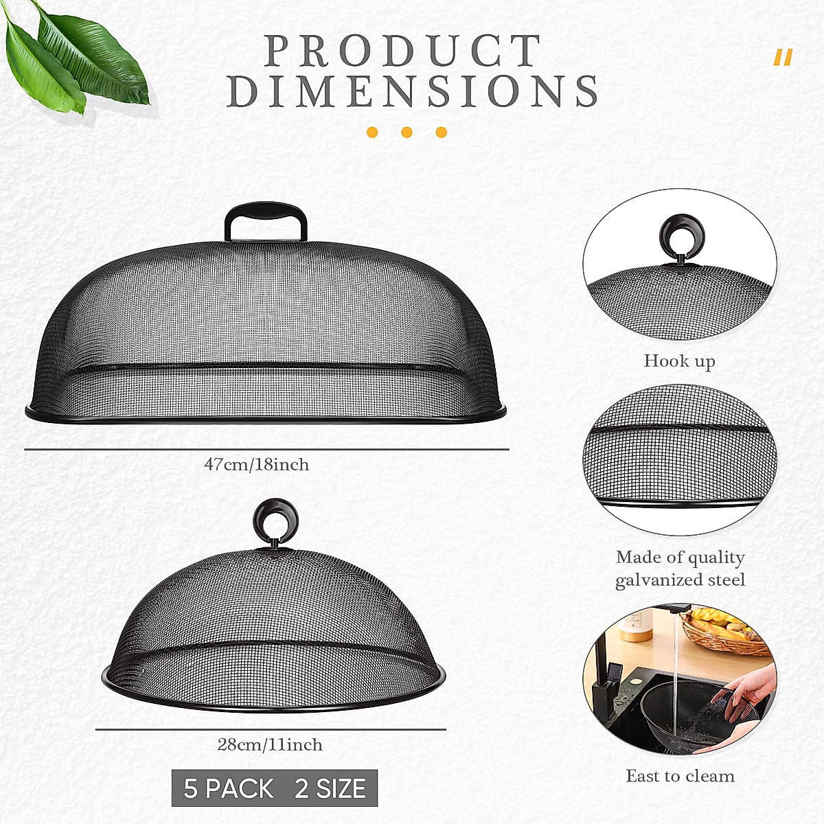 5 Pcs Metal Mesh Food Cover for Outdoors Include 18.5 In Extra Large Mesh Food Tents Fly Fruit Screen Food Net 4 Pcs 11 In Large Dome Plate Covers for Dinner Plates Reusable Picnic Food (Black)