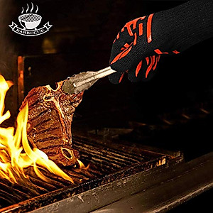 UTOI BBQ Grill Gloves, 1472°F Heat Resistant Barbecue Gloves Oven Mitts for Kitchen Garden BBQ Grilling and Outdoor Cooking Campfire, EN407 Certified, 1 Pair 13 inch Long Extra Forearm Protection