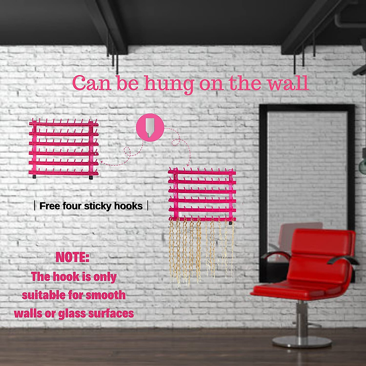 lightmay Braiding Hair Rack - Hair Extension Holder with 120 Pegs Multifunction Braiding Hair Holder Time Saving Extension Holder (120 Pegs, rose red)