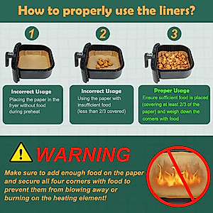 BYKITCHEN Square Air Fryer Disposable Paper Liners - Set of 100, Compatible with Cosori, Instant Pot, Dash Mini Air Fryer and More
