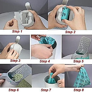 Cat Litter Scoop with Bag Holder, Integrated Detachable Deep Cat Litter Shovel with Poop Sifting and 120 Litter Bags