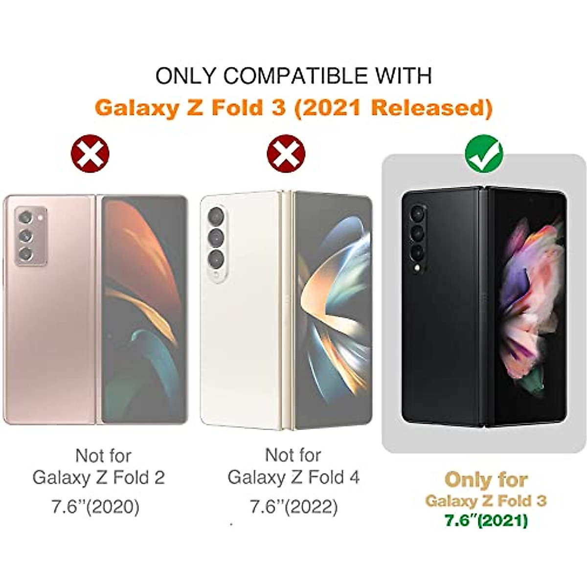 FONREST Rugged Case Armor for Samsung-Galaxy-Z-Fold-3 w/Built-in [Kickstand] [S Pen Holder] [Screen Protector] [Hinge Protection], Heavy Duty Shockproof Protective Cover NOT FIT Z Fold4/2 (Orange)