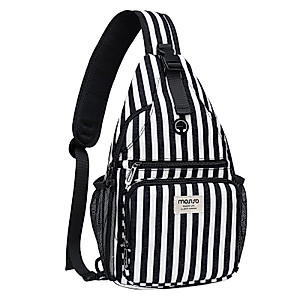 MOSISO Crossbody Sling Backpack, Vertical Stripe Sling Bag with Front Raised Pocket Travel Hiking One Shoulder Chest Bag Daypack, Black