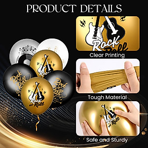 50Pcs Rock and Roll Music Balloons Black Gold Hip Hop Party Decorations Balloons Retro Guitar Music Themed Latex Balloon for Men Women Rock 80's 90's Birthday Rock Star Disco Party Supplies