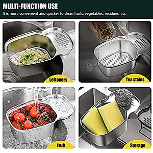 Multifunction Sink Drain Strainer Basket, Stainless Steel Kitchen Colander for Filter Food Waste and Rinsing Produce (Rice/Berry Washer)