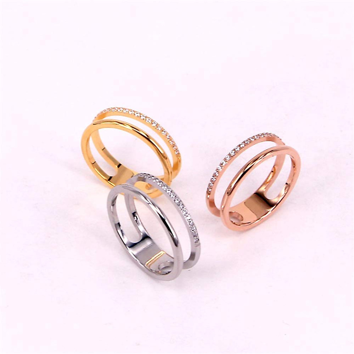 IFUAQZ Women's Stainless Steel Cubic Zirconia Ring Knuckle Midi Stacking Double Lines Eternity Bands Silver Size 6