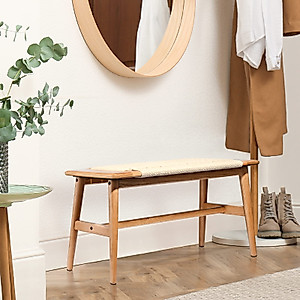 Fancyarn Woven Bench, 32" L FAS Grade Solid Oak Wood Dining Bench w/Rustic Design, Hand Woven Enterway Bench, Breathable Surface, Firm Mortise & Tenon Structure, Small Bench for Dining Room/Bedroom