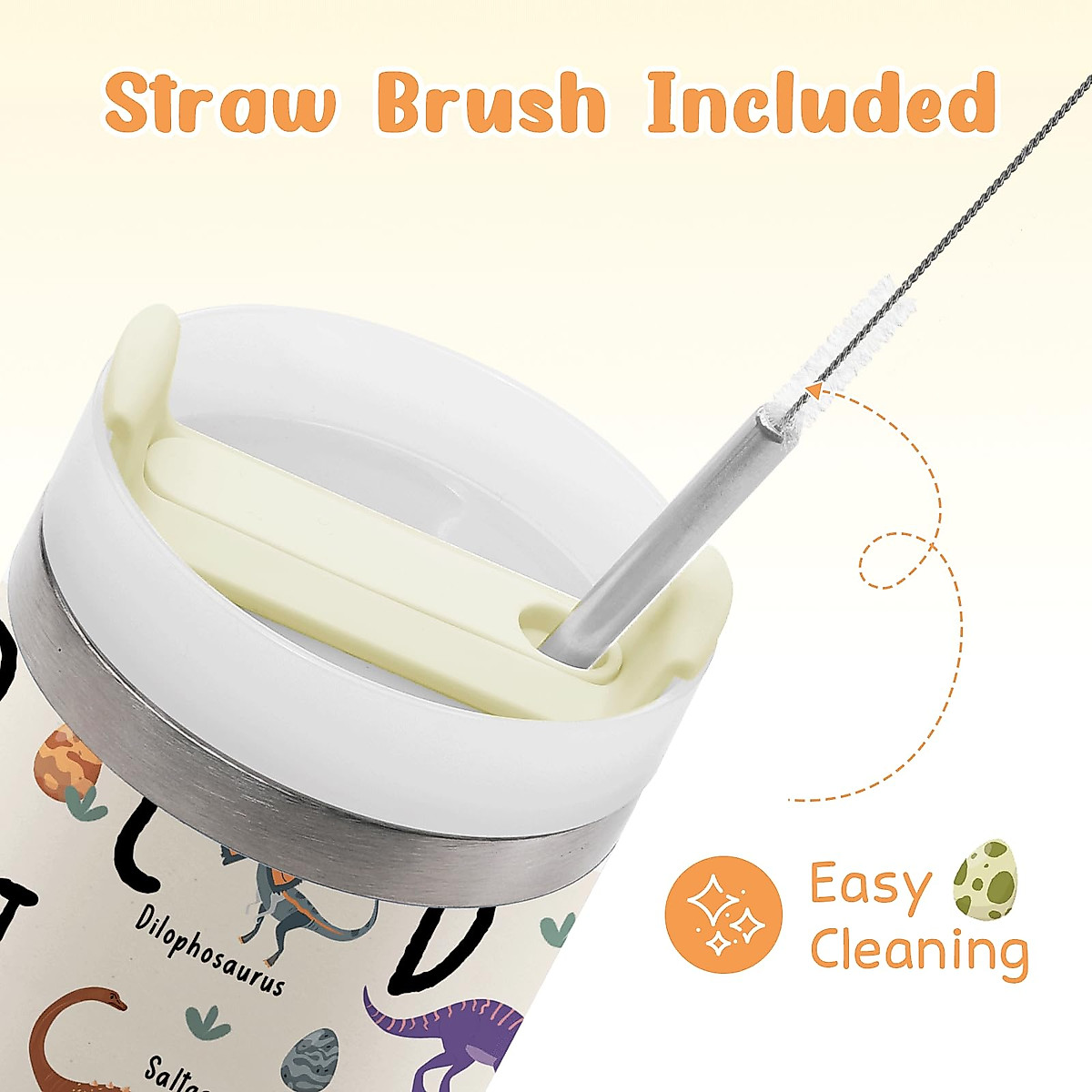 Dinosaur Gift for Kids, Alphabet Dinosaur Tumbler with Handle and Straw for Kids 14 Oz, Insulated Stainless Steel Dino Mugs for Toddlers Boy, Birthday Gifts for Little Boys Son Grandson