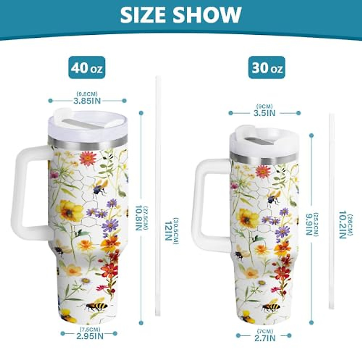 RPLIFE Watercolor Wildflowers Tumbler, Stainless Steel Cup, Tumbler with Lid and Straw