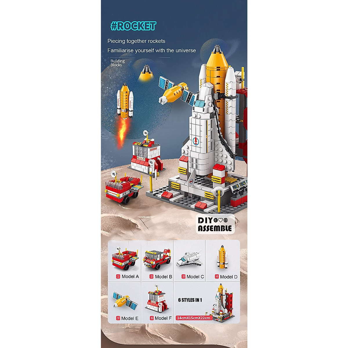 JIADEL 1000Pcs Space Exploration Shuttle Toys with Launch Control Center, 6-in-1 STEM Aerospace Building Kit Toy with Heavy Transport Rocket and Launcher Best Gifts for 6-12 Year Old Boys