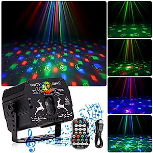Upgraded Party Lights with Aurora Effect, Stage and DJ Lights Club Disco, Projector Strobe Light with Remote Control Sound Activated for Gift Birthday Festival Party Show Decoration